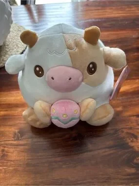 Toys | Cute Cow Plush With Pink Nose And Pastel Easter Egg | Poshmark